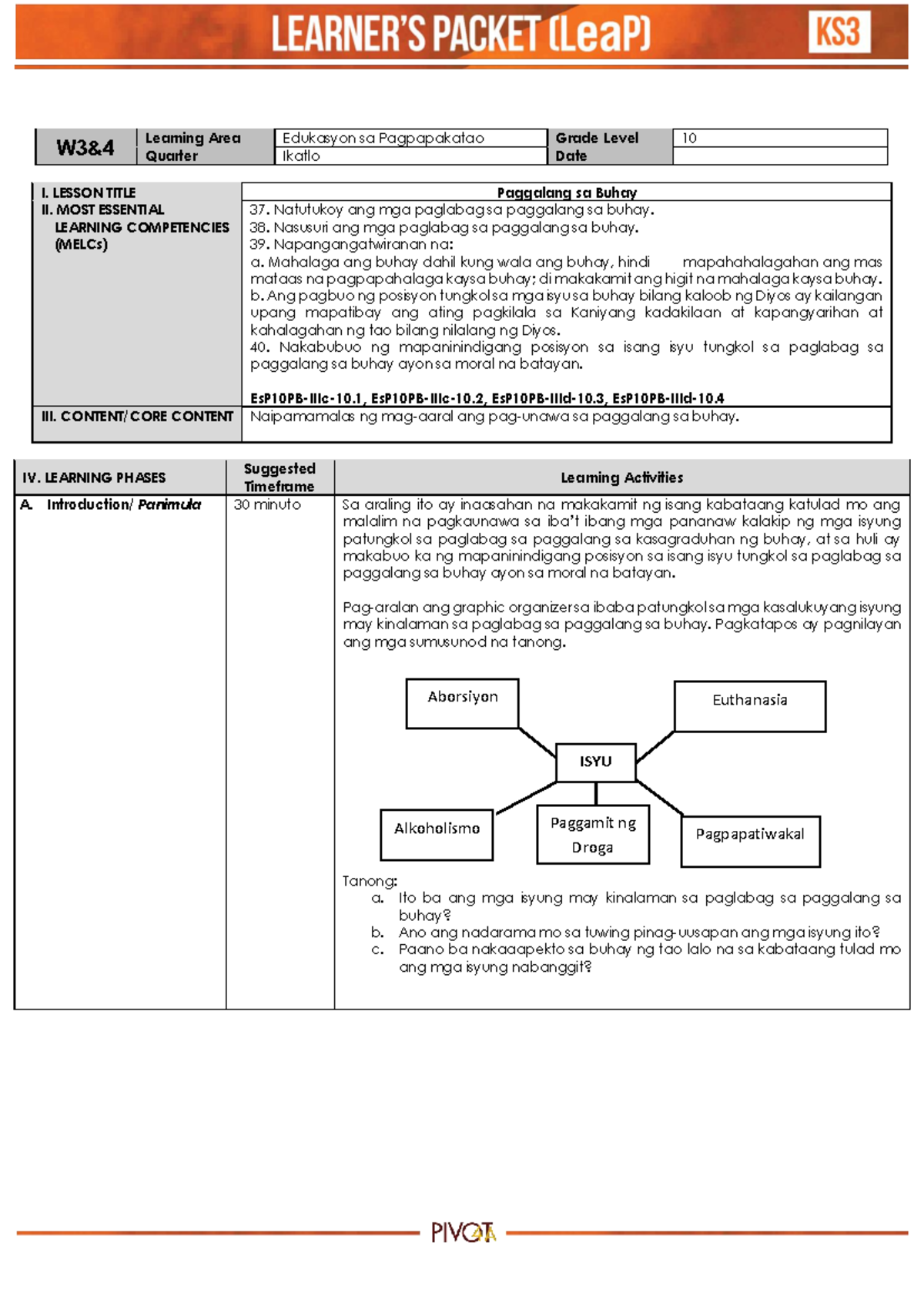 ESP10 LEAP Quarter 3-WEEK 3&4 - W3& Learning Area Edukasyon sa ...