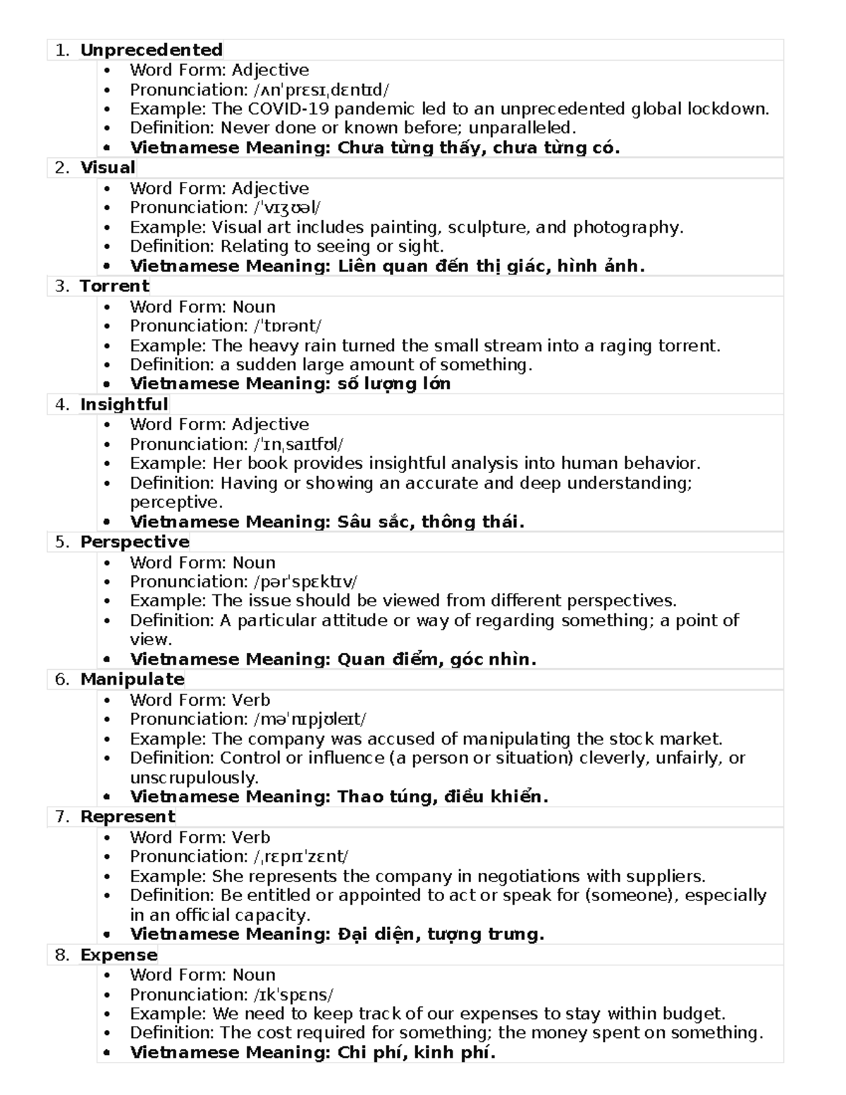 Vocabulary Study: Key Terms and Definitions for Reading 1 (ENG101 ...