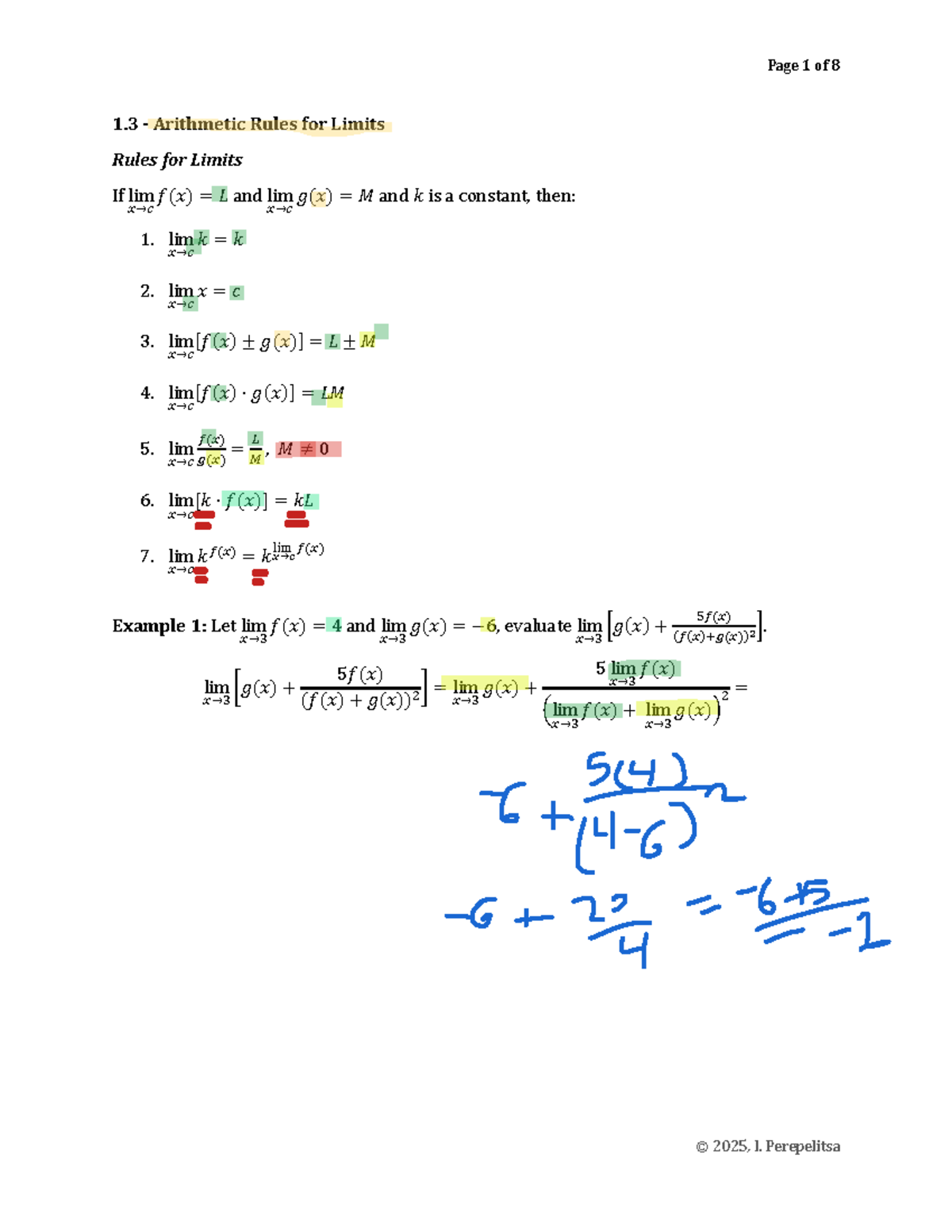 Limits at Infinity and Arithmetic Rules for Functions (Math 101) - Studocu