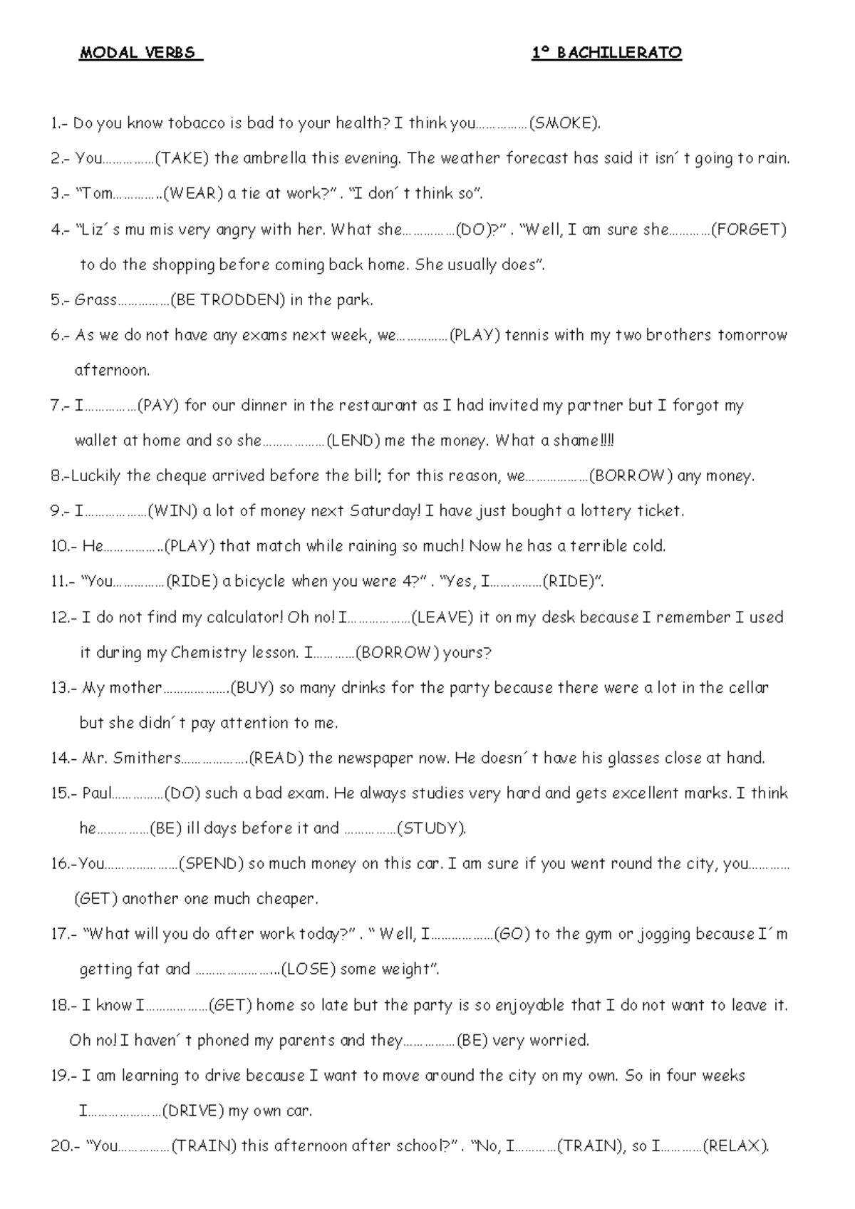 Modal Verbs - 1º Bachillerato Study Notes - Studocu