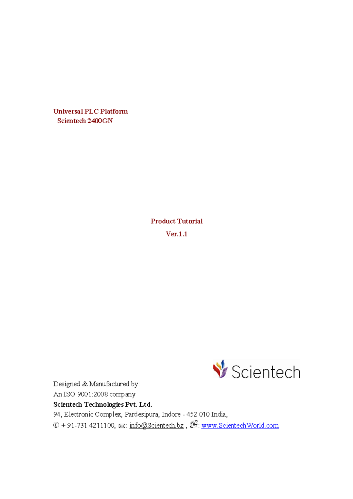 Scientech 2400GN - LABS - Universal PLC Platform Scientech 2400GN Product Tutorial Ver. Designed ...