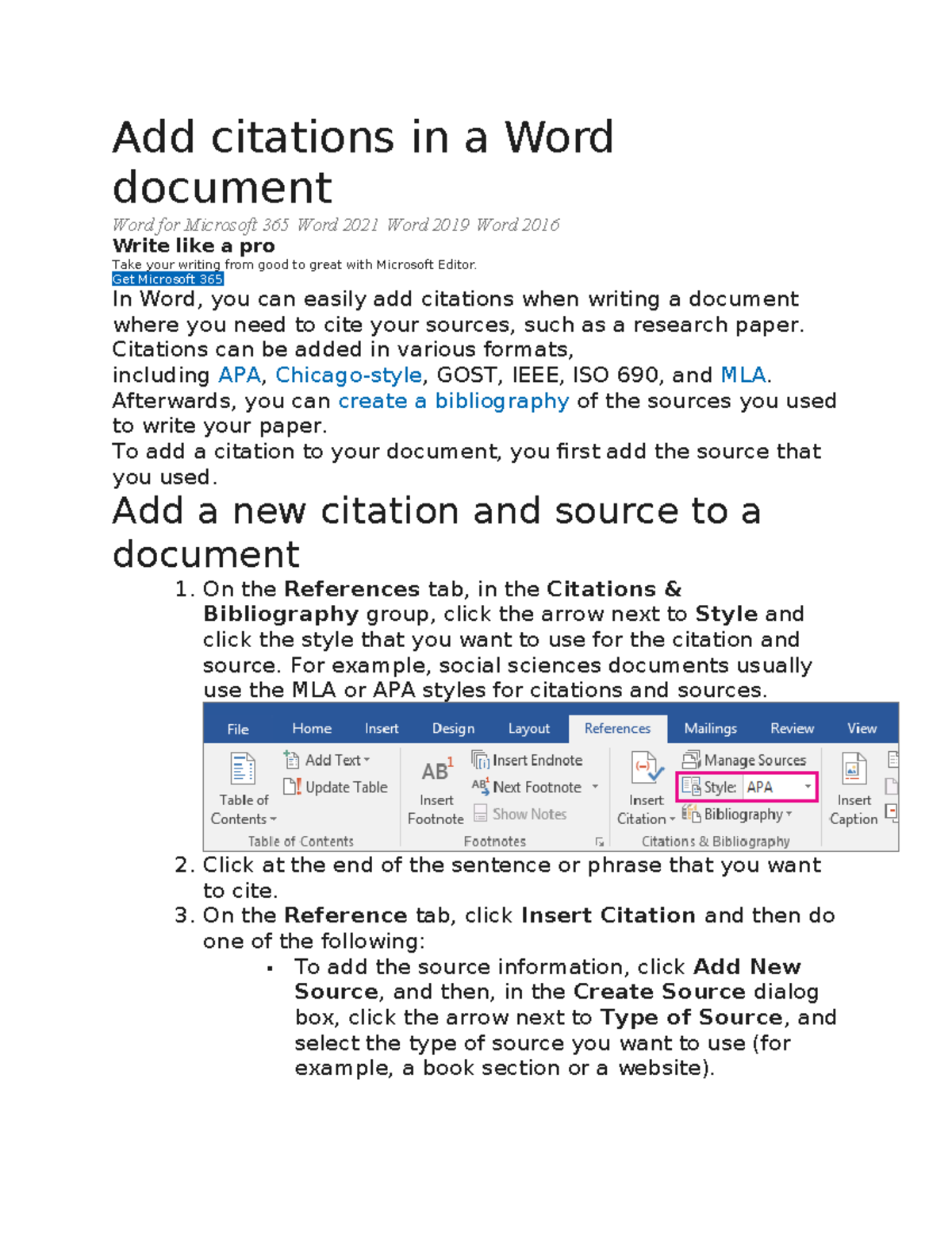 Add citations in a Word document - Add citations in a Word document ...