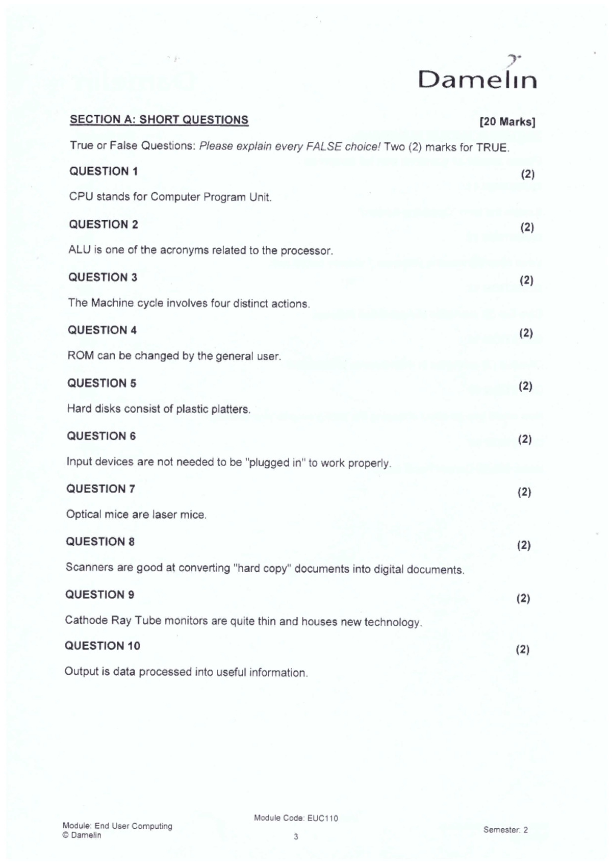 End User Computing Test Paper 4 Review and Study Guide - Studocu