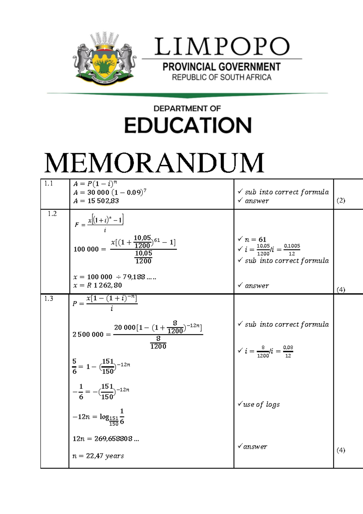 Finance Memorandum PDF f1 2024: Questions & Solutions - Studocu
