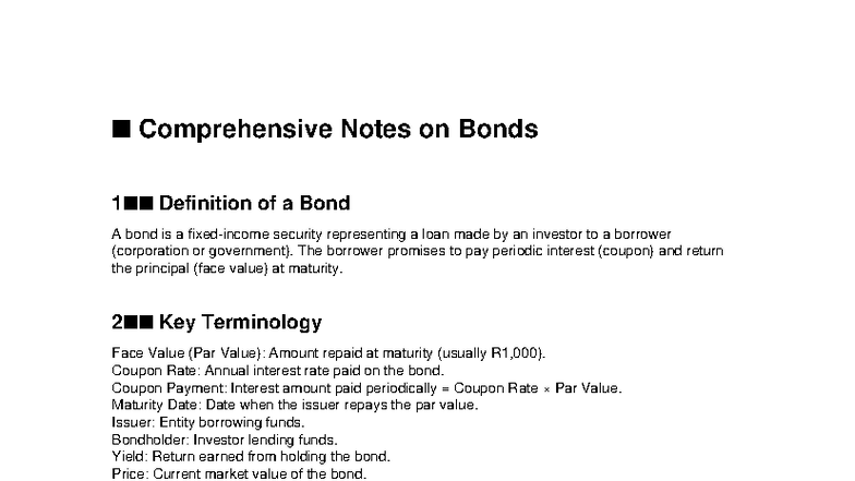 Bonds (FIN 101): Comprehensive Study Notes on Bond Concepts - Studocu