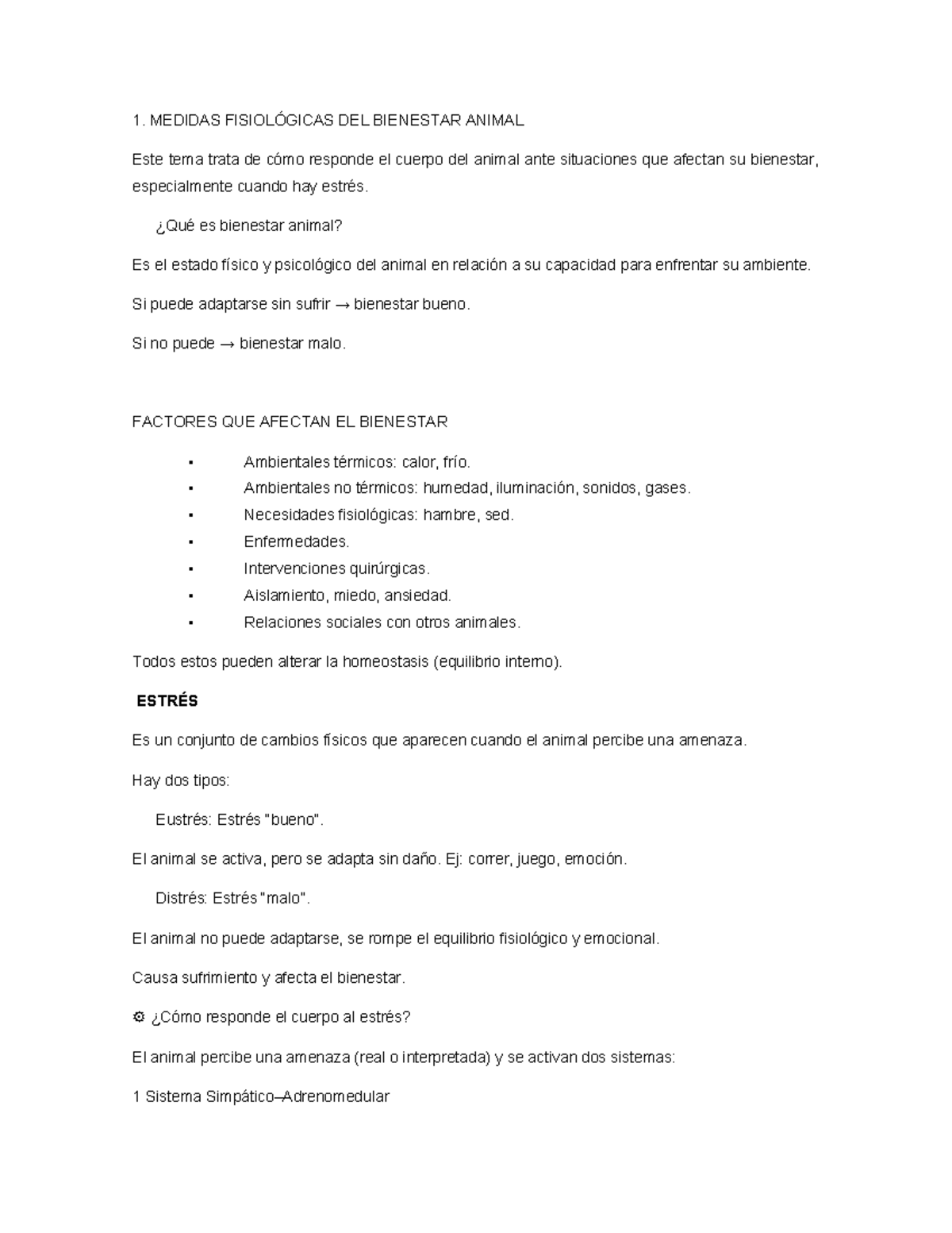 Bienestar Animal y Estrés: Apuntes de Clases (BIOL 101) - Studocu