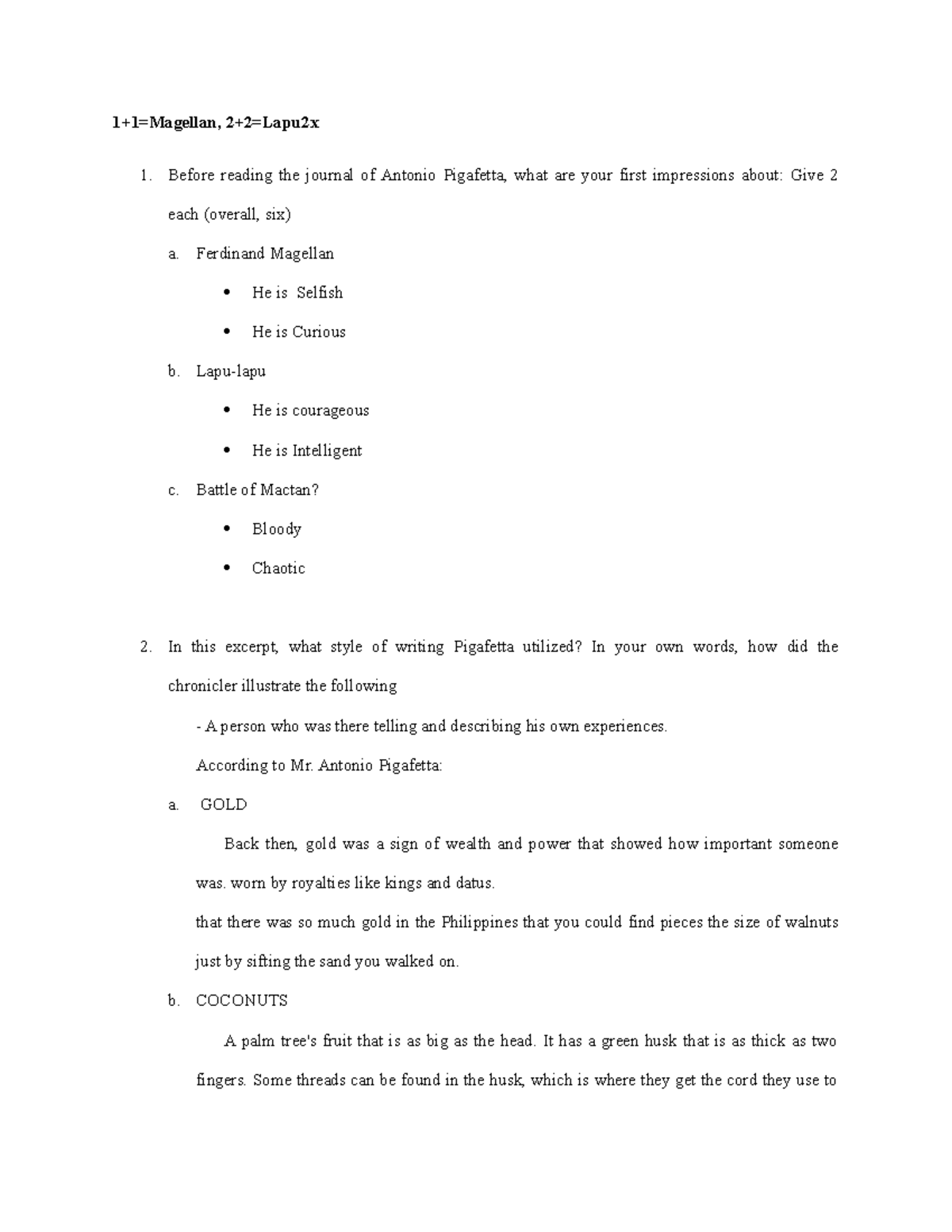 Exploring Pigafetta's Account: Insights on Magellan & Lapu-lapu - Studocu