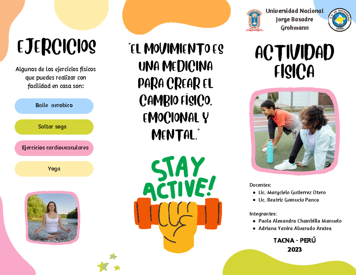 Triptico Actividad Física - Universidad Nacional Jorge Basadre Grohmann “EL MOVIMIENTO ES UNA ...