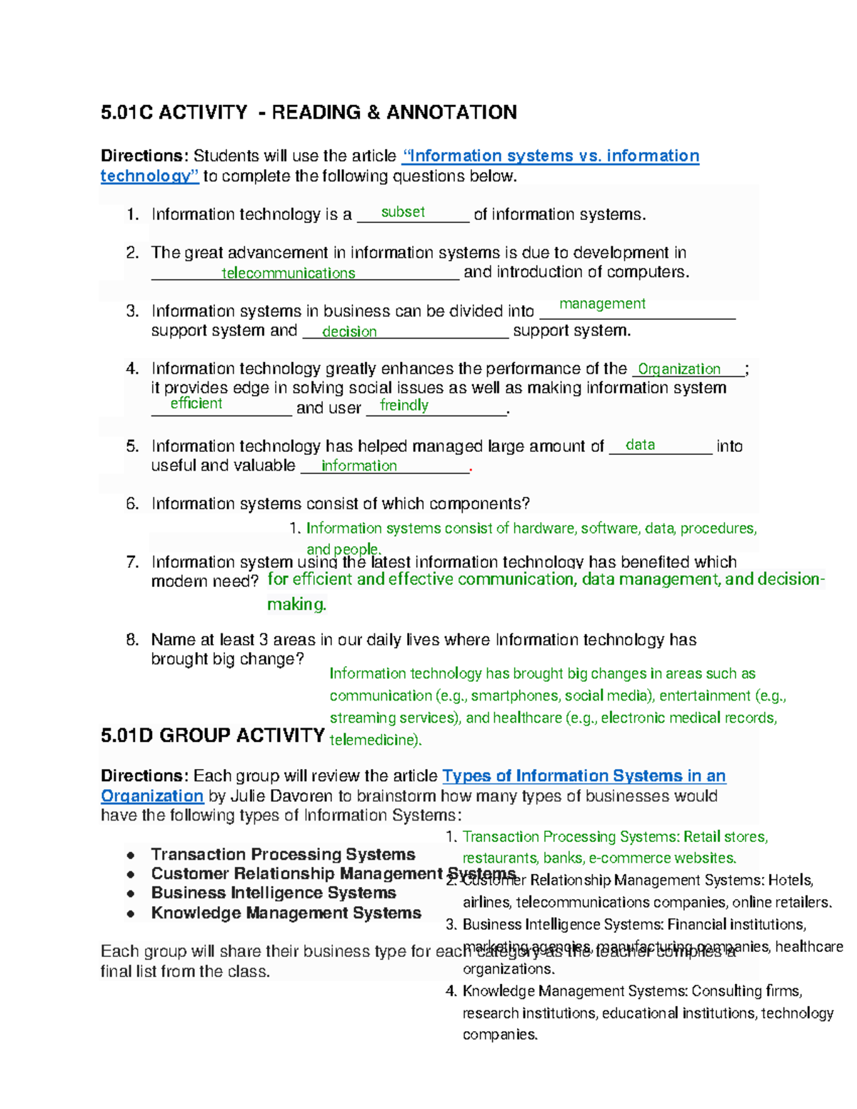 5.01 Day 2 Activities: Reading & Annotation on Information Systems ...