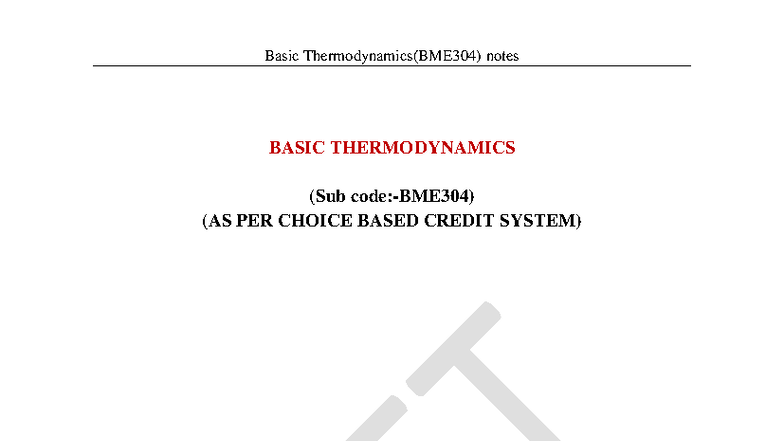Basic Thermodynamics Lecture Notes (BME304) - Comprehensive Study Guide ...