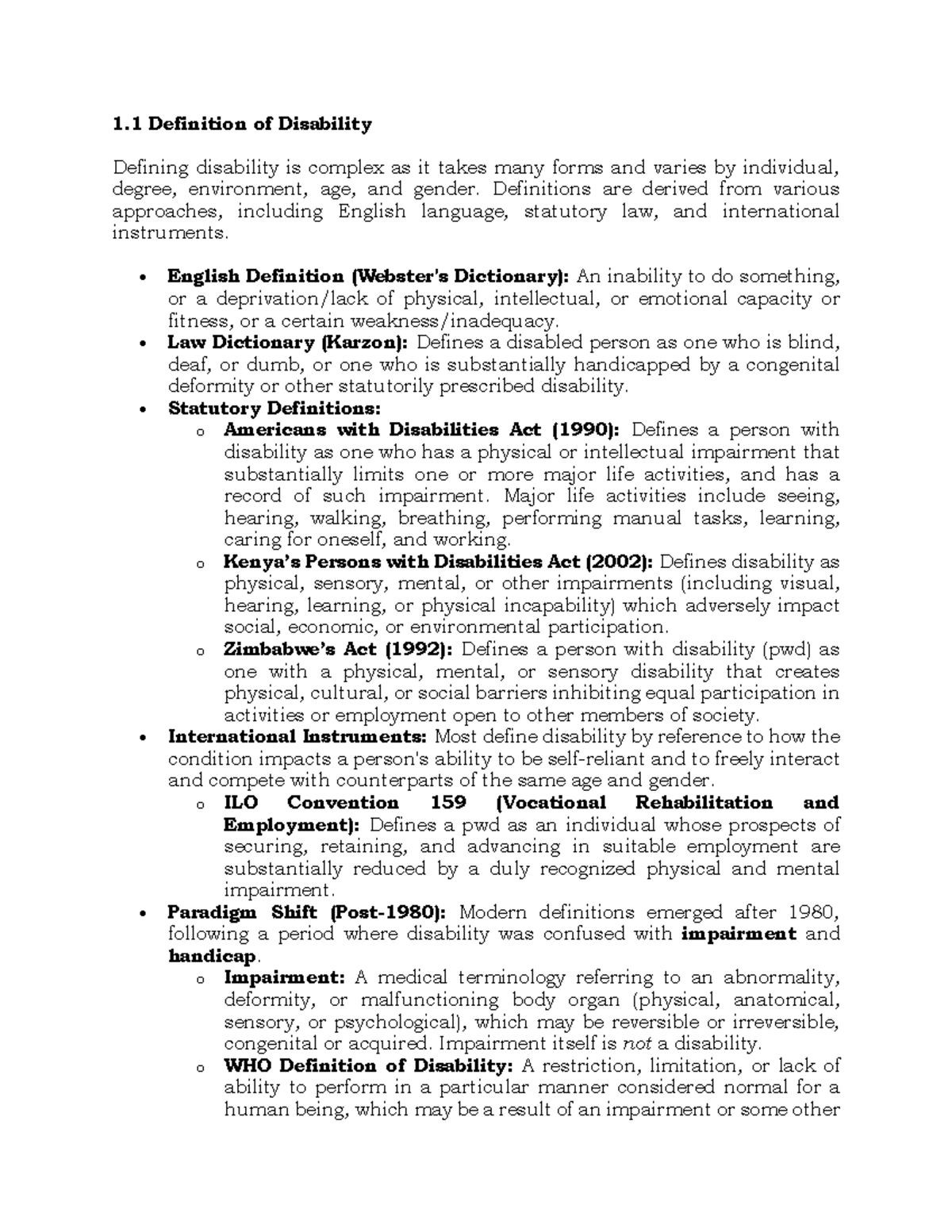 Disability LAW Summary: Definitions, Challenges, and Solutions - Studocu