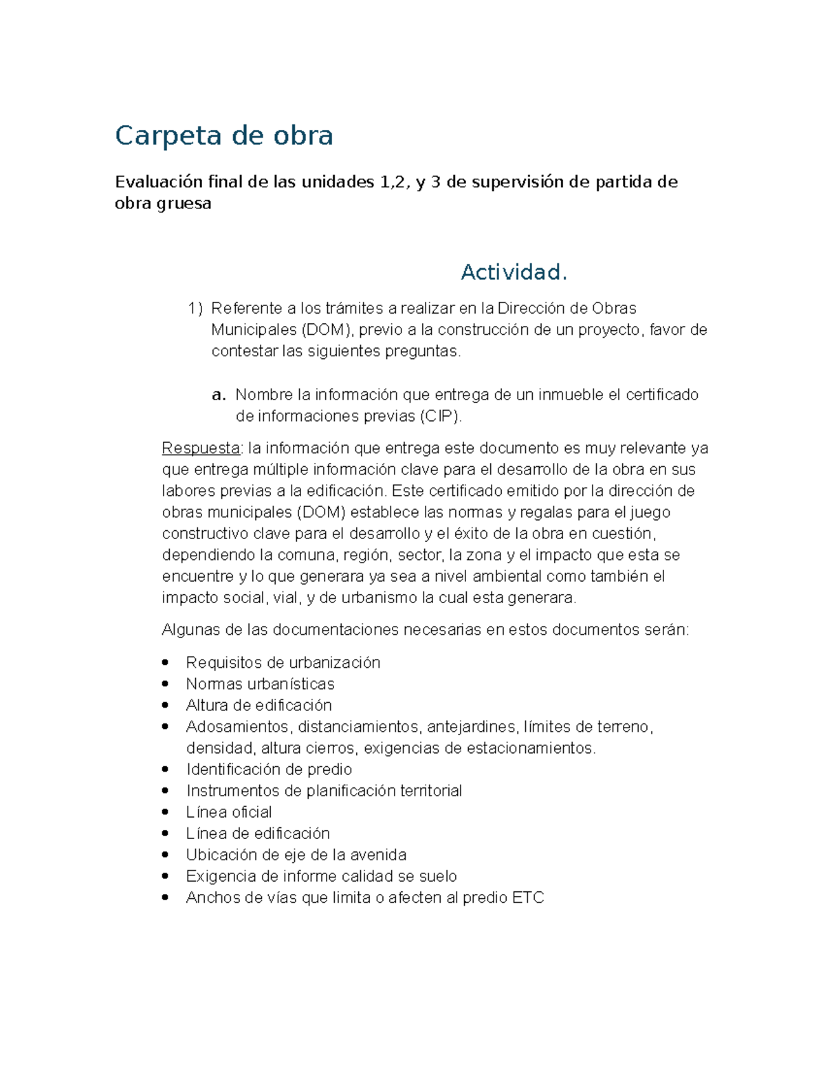 Evaluación Final de Supervisión de Partida de Obra Gruesa - Williams ...
