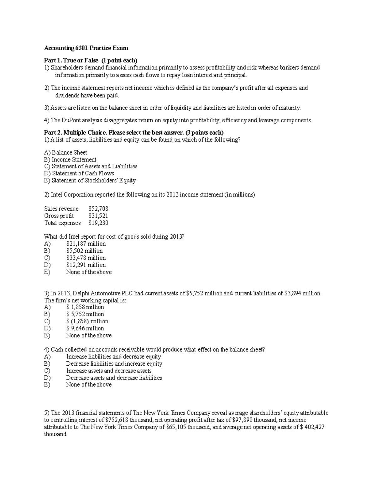 Accounting 6301 Practice Exam Sample Questions and Solutions - Studocu