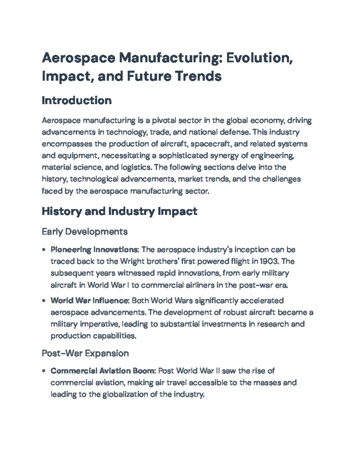 Aerospace Manufacturing: Evolution, Challenges, and Future Trends ...