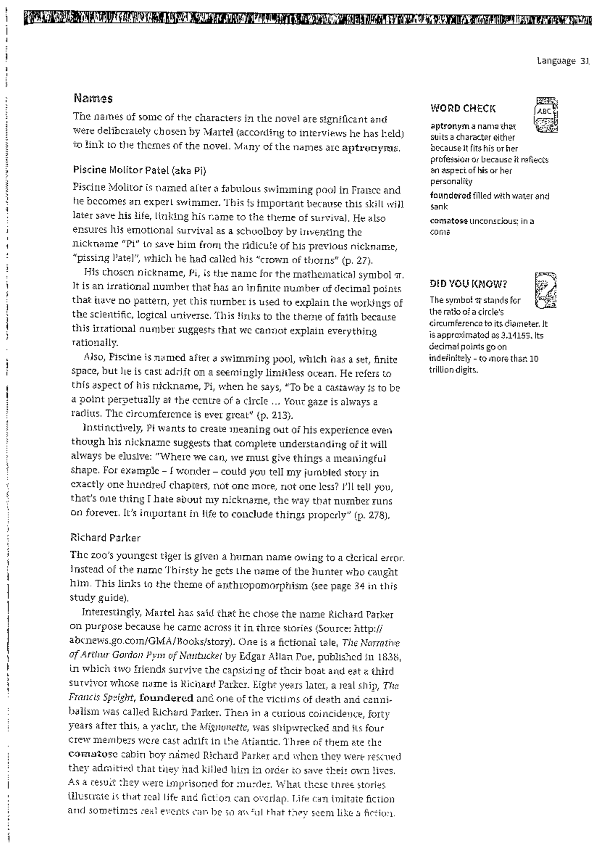 Language 31: Life of Pi - Character Names and Their Significance ...