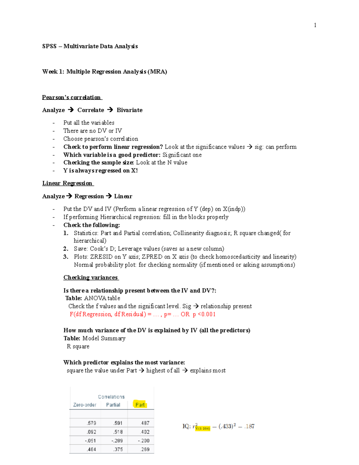 SPSS Summary - SPSS – Multivariate Data Analysis Week 1: Multiple ...