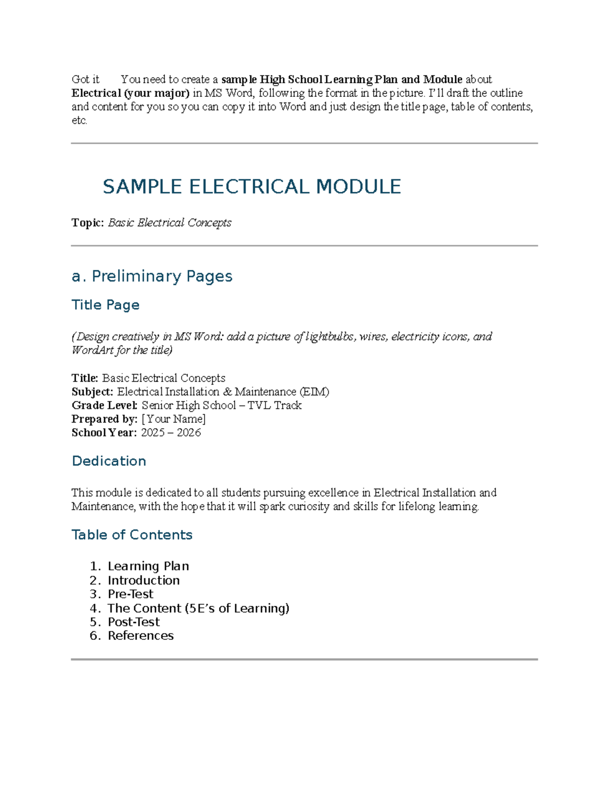 EIM 12 Basic Electrical Concepts Learning Module for SHS - Studocu