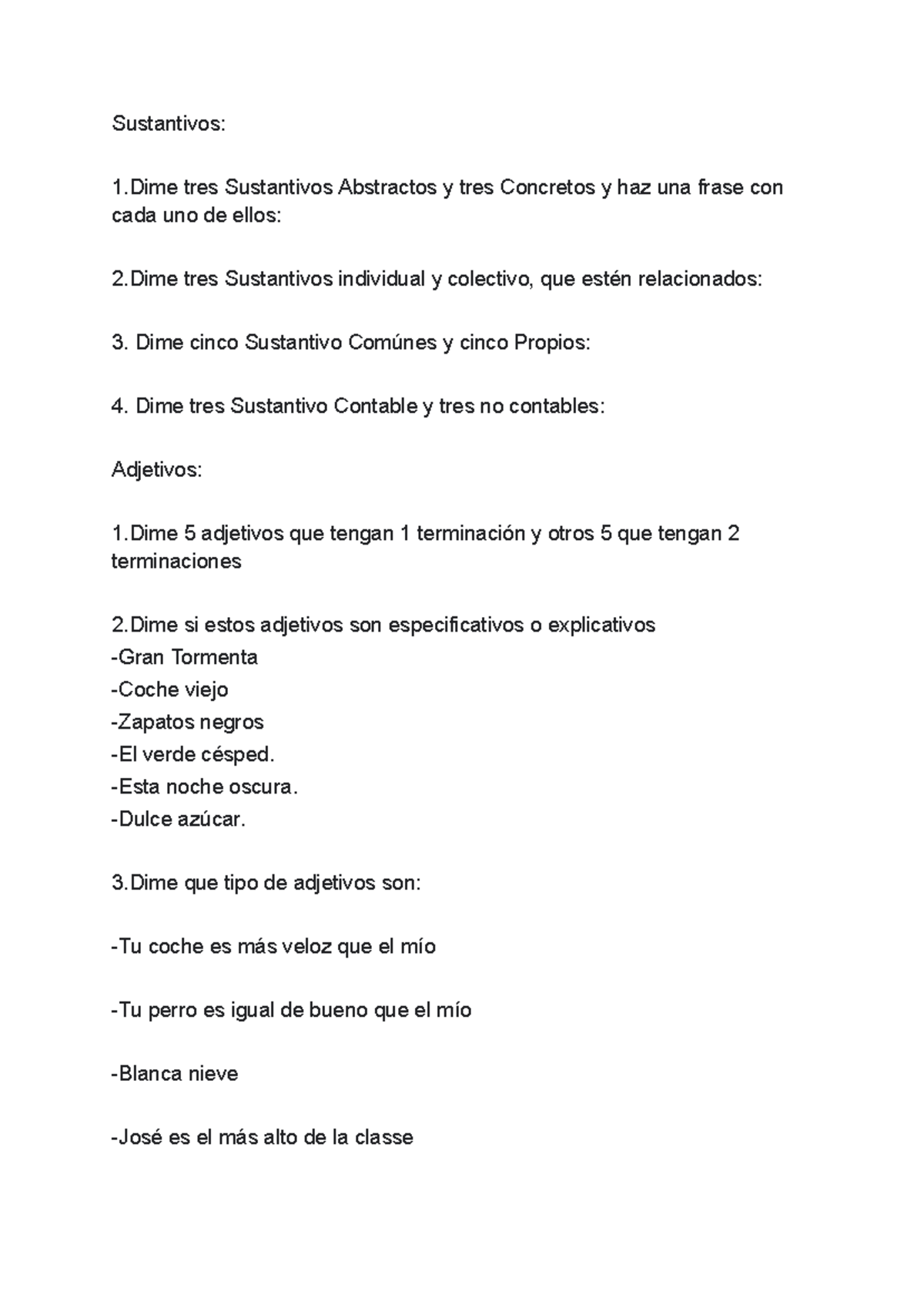 Examen de Sustantivos y Adjetivos: Ejercicios y Ejemplos - Studocu