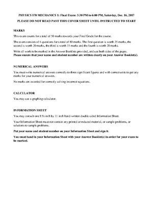 Cheat Sheet PHys 170 - &article Equillibrium Moments F = F(cos(1)i + cos(B(y + cos(X)() - Studocu