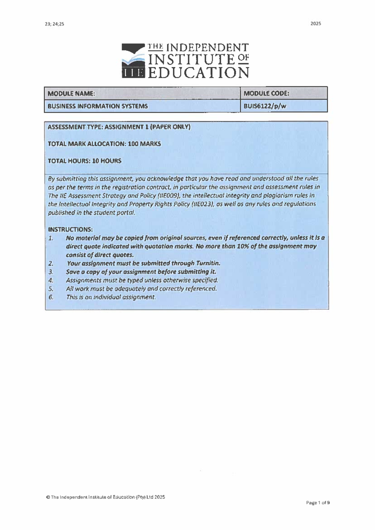 BUIS6122 A1 2025 - Business Information Systems Assignment 1 Guide - Studocu