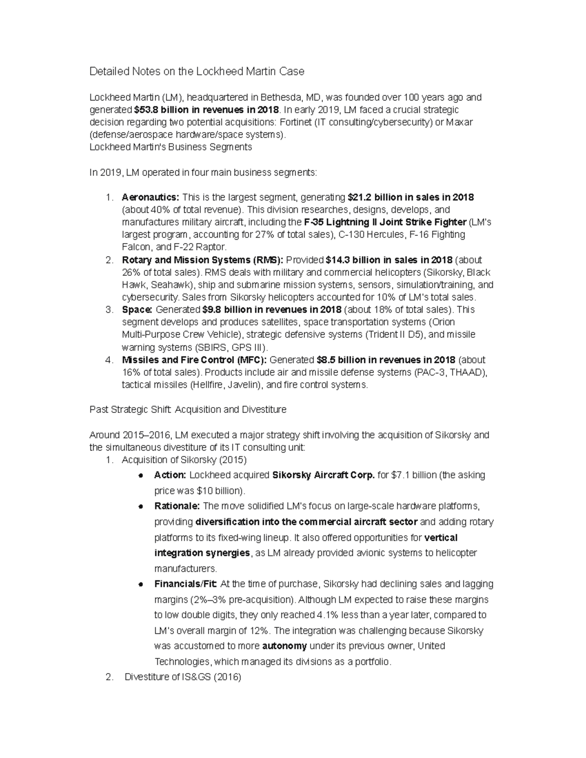 Lockheed Martin Case Study Notes: Strategic Decisions & Analysis - Studocu