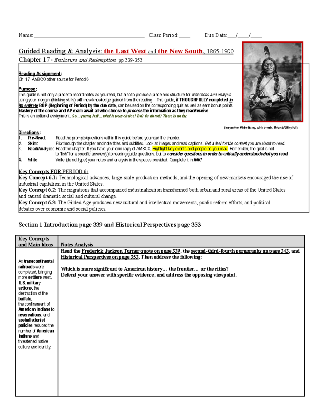 Chpt 17 Guided Reading & Analysis: The Last West & New South, Period 6 ...