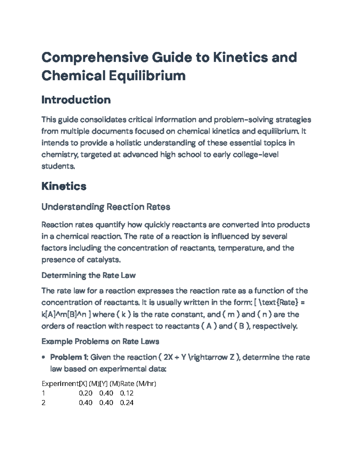 Comprehensive Guide on Chemical Kinetics and Equilibrium Principles ...