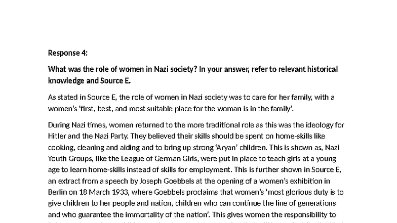 The Role of Women in Nazi Society: Historical Analysis and Source E ...