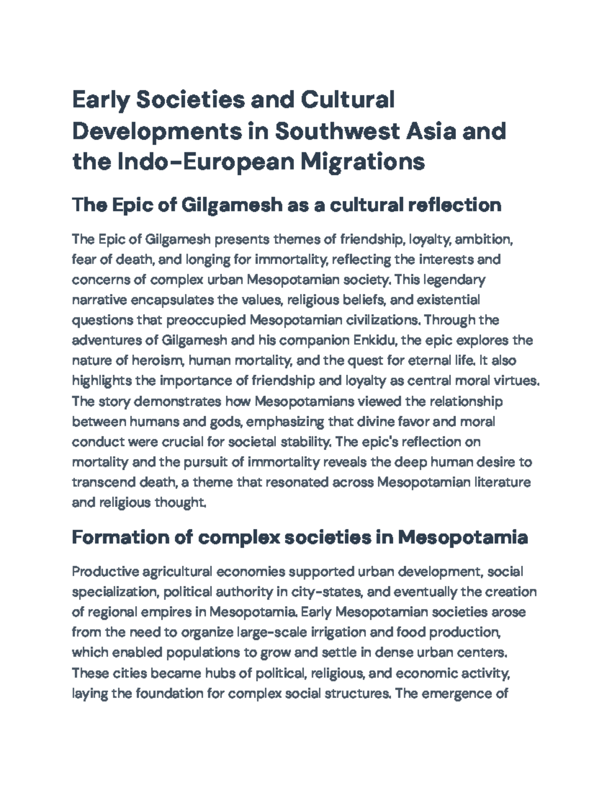 Early Societies & Cultural Developments in Southwest Asia: A Study ...