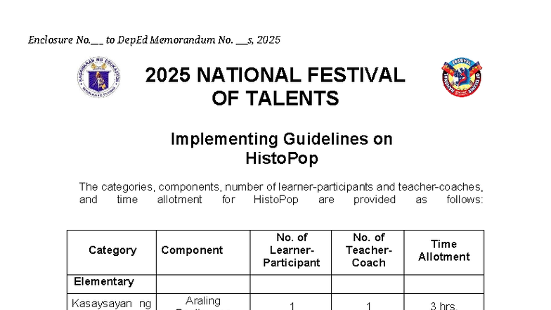 HistoPop 2025: Implementing Guidelines for National Festival of Talents ...