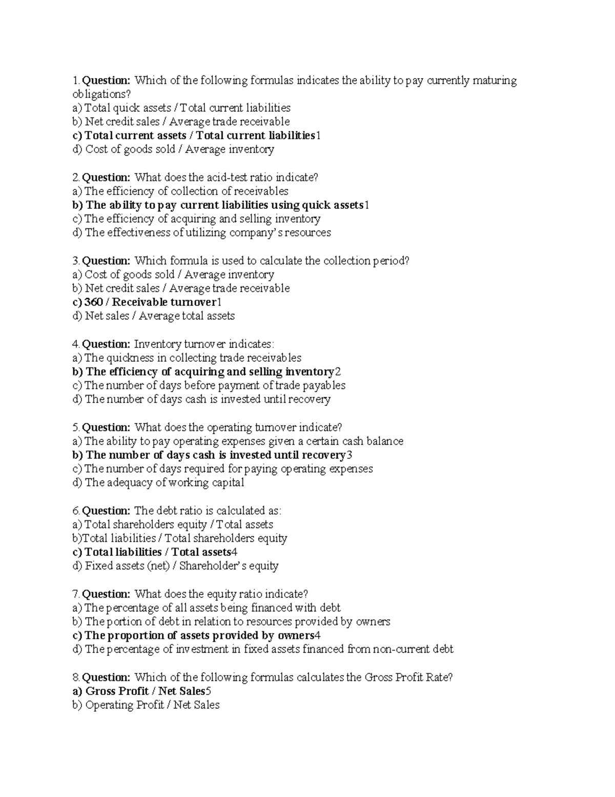 Financial Analysis - Questions with Answers - 1: Which of the following ...