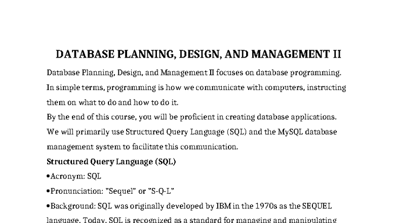 Database Planning 2 - qqqqqqqqqq - DATABASE PLANNING, DESIGN, AND ...