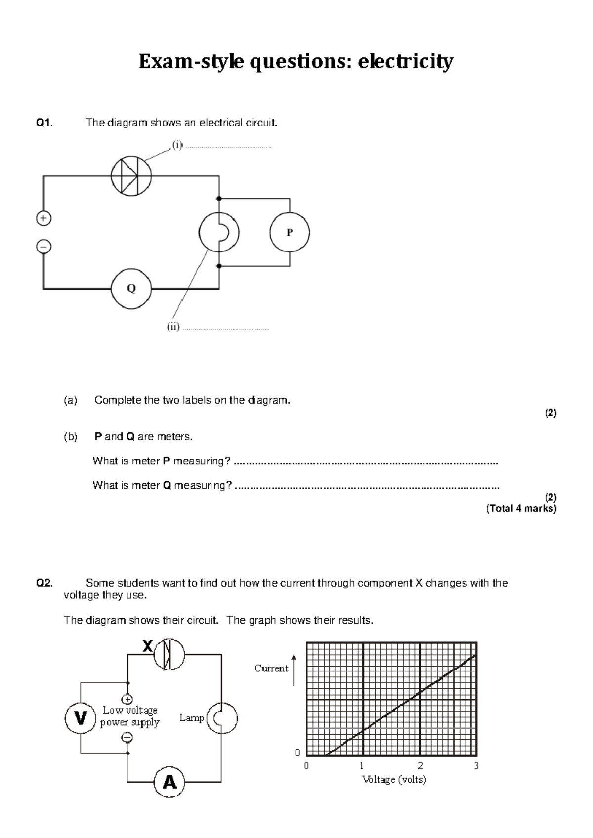 Revision Questions - Electricity Concepts (Course Code: Q1-Q5) - Studocu