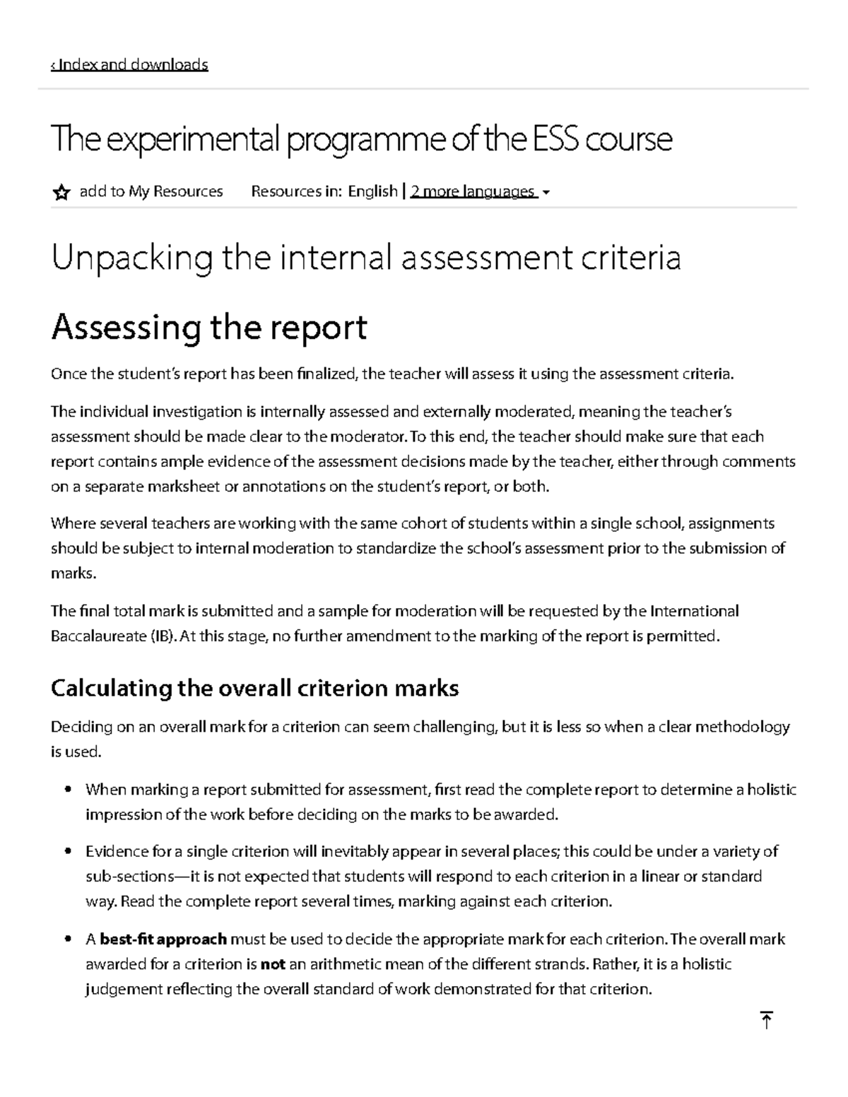 Unpacking IA Criteria for ESS 2026: Teacher Support Material Guide ...
