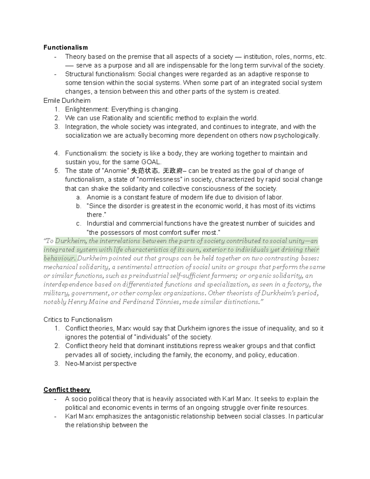 Sociology 101: Midterm Revision on Functionalism & Conflict Theory ...