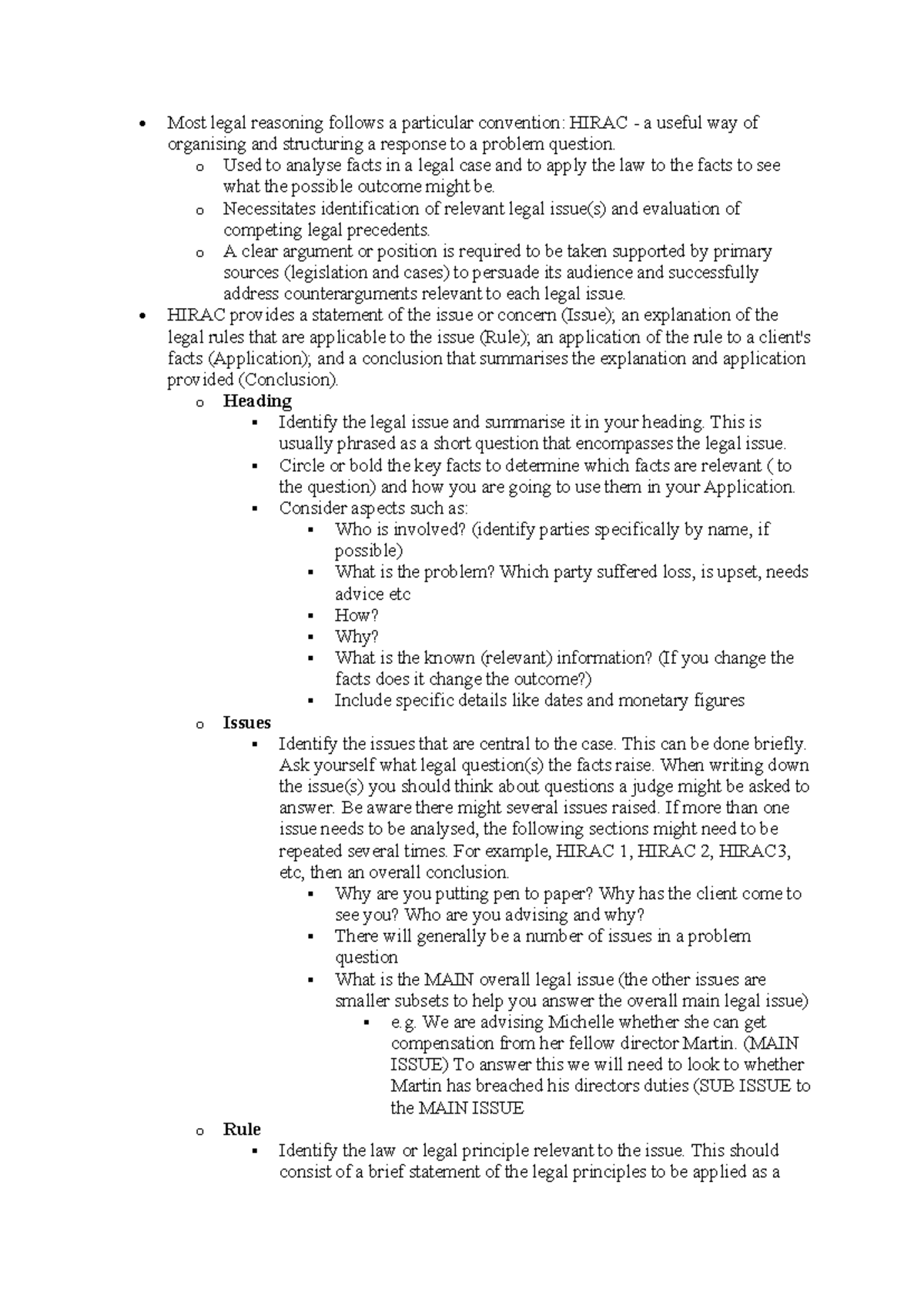 HIRAC Analysis: A Structured Approach to Legal Problem Questions - Studocu