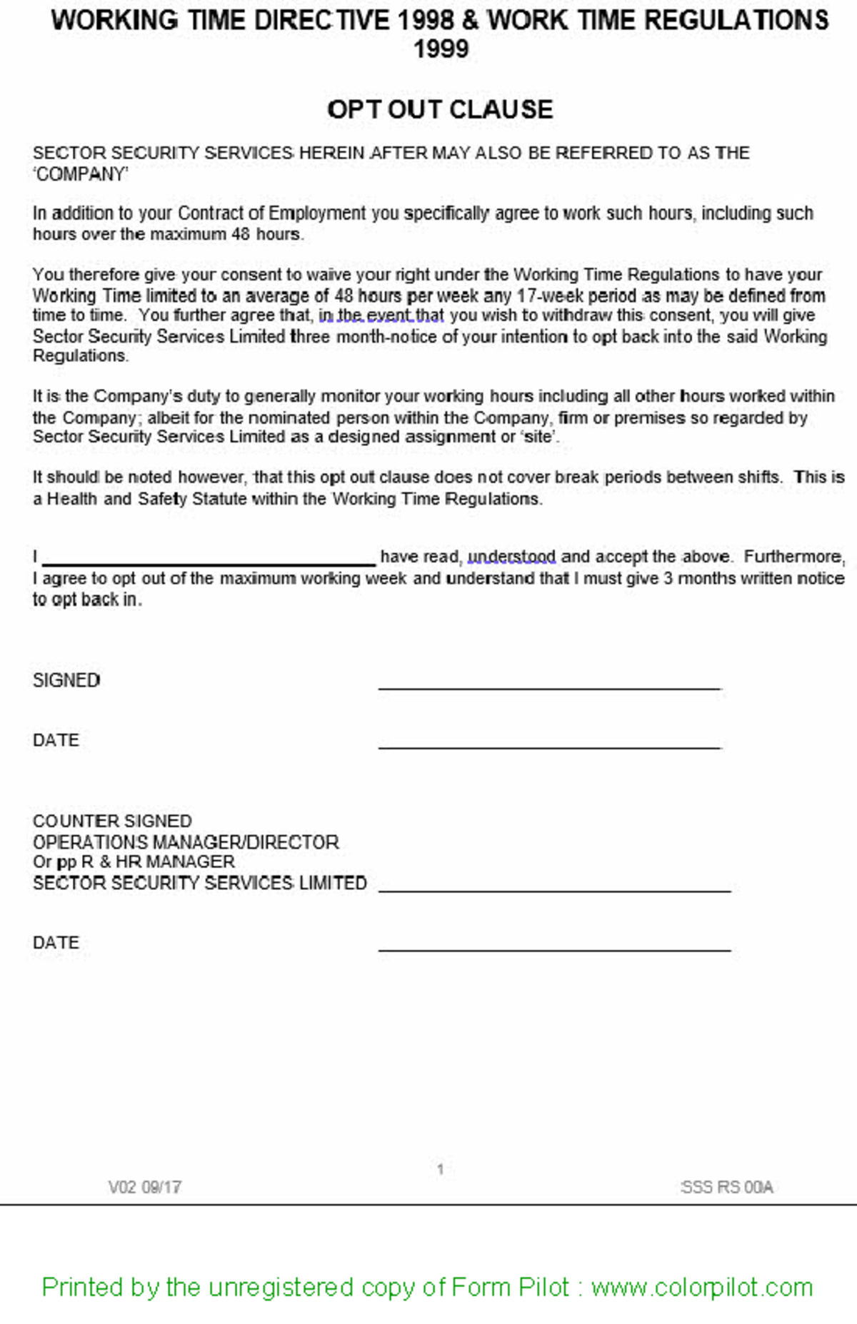 RS 00A - WTD Opt Out Clause for Sector Security Services - Studocu