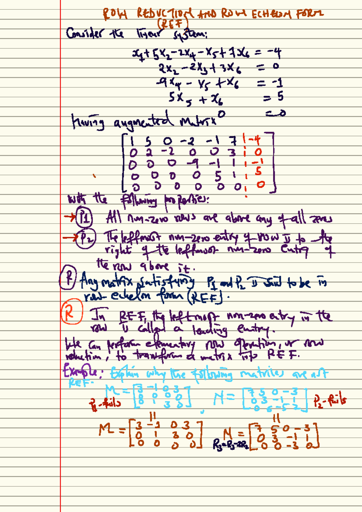 SMA 3209 - Linear Algebra: Row Reduction and Echelon Forms - Studocu