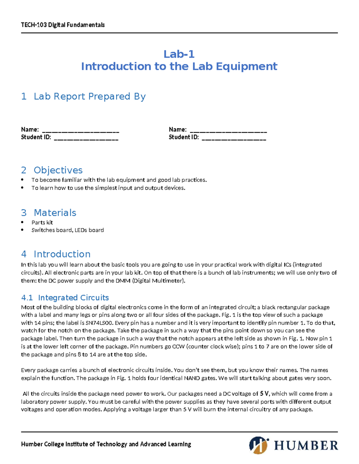 TECH103 Lab 1: Introduction to Lab Equipment and Practices - Studocu