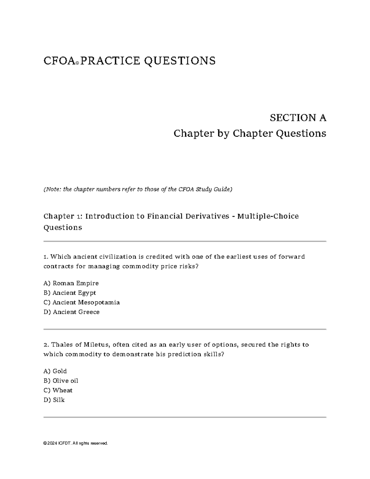 CFOA Exam Study Guide: Risk Management in Futures & Options Trading ...
