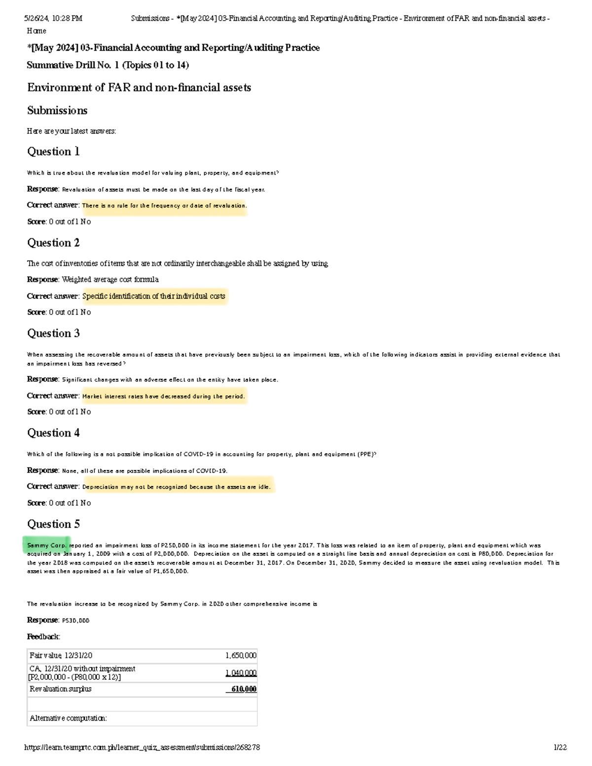 FAR PART 1 Summative Exam Review: Key Topics and Score Analysis - Studocu