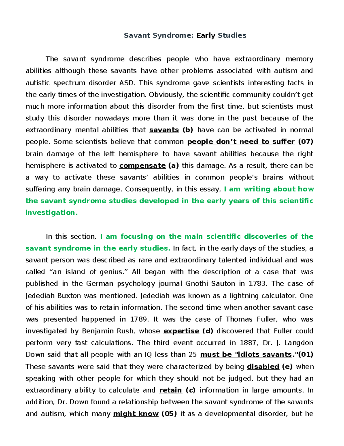 Probably Writings FOR Midterm - Savant Syndrome: Early Studies The ...