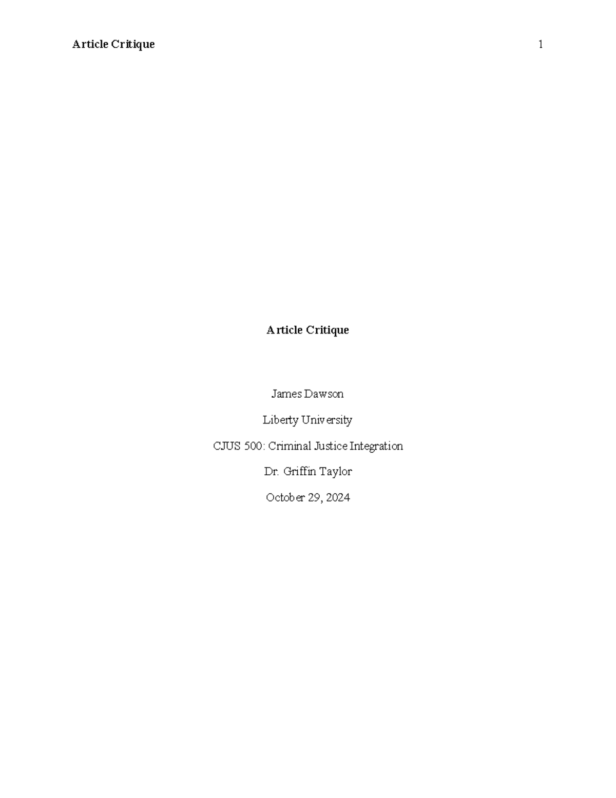 CJUS 500: Article Critique Template and Guidelines - Studocu