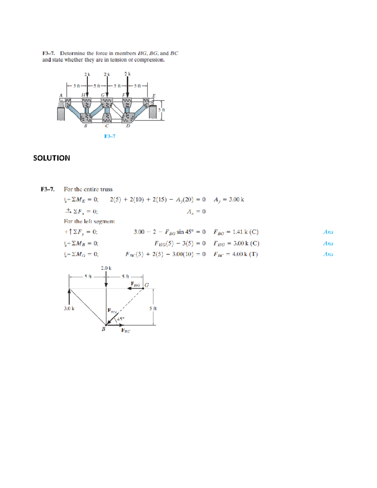 Forces in Members HG, HC, HB, and AB of Truss Analysis - Studocu