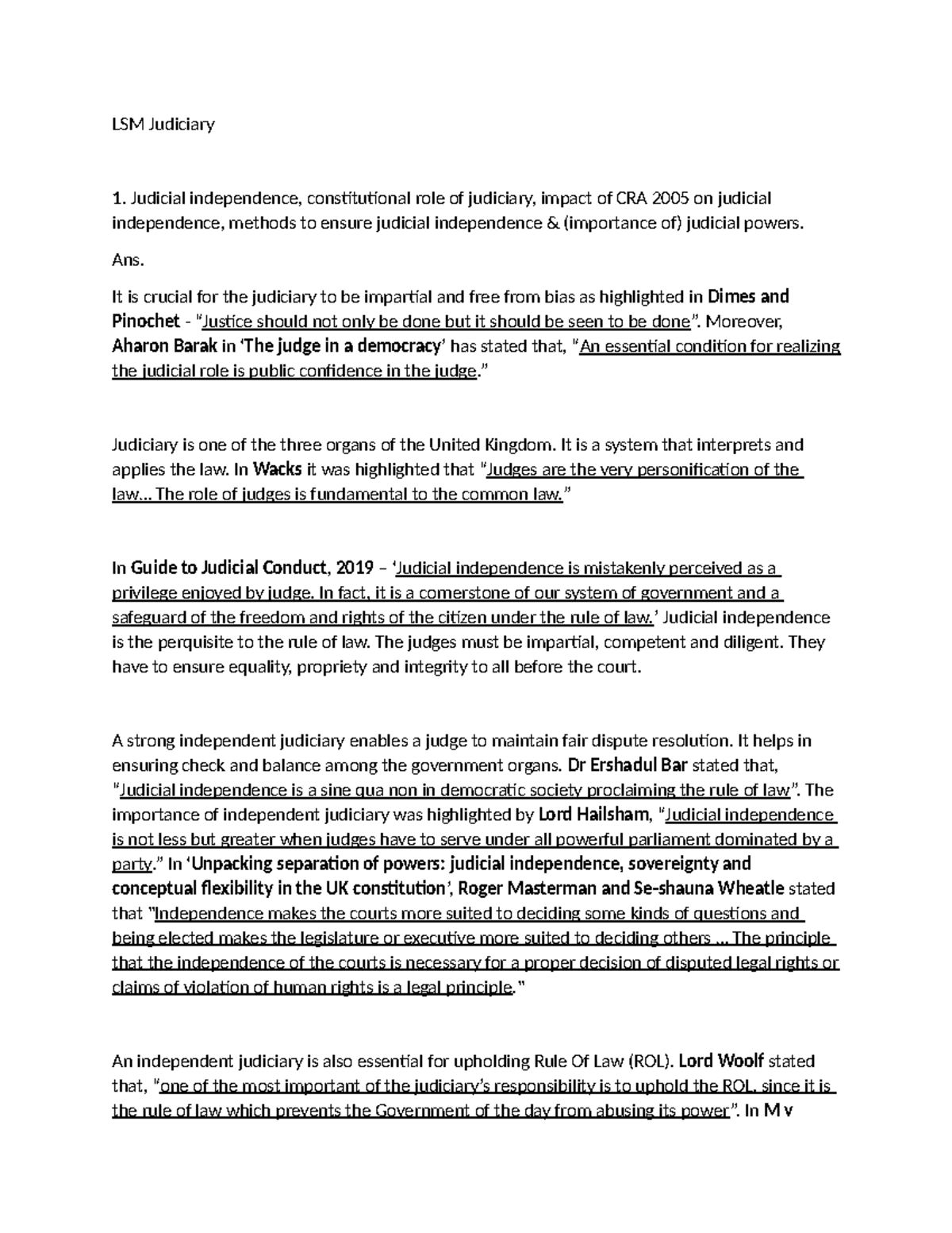 LSM Judiciary assignment - LSM Judiciary Judicial independence ...