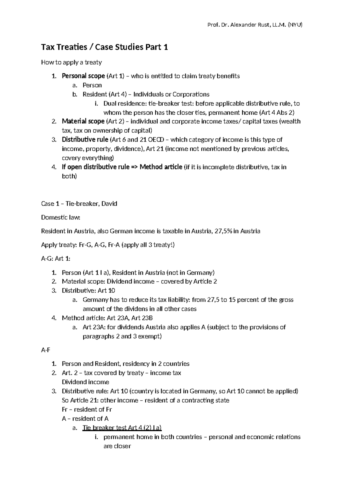 Tax Treaties Case Studies Part 1: Application and Interpretation - Studocu