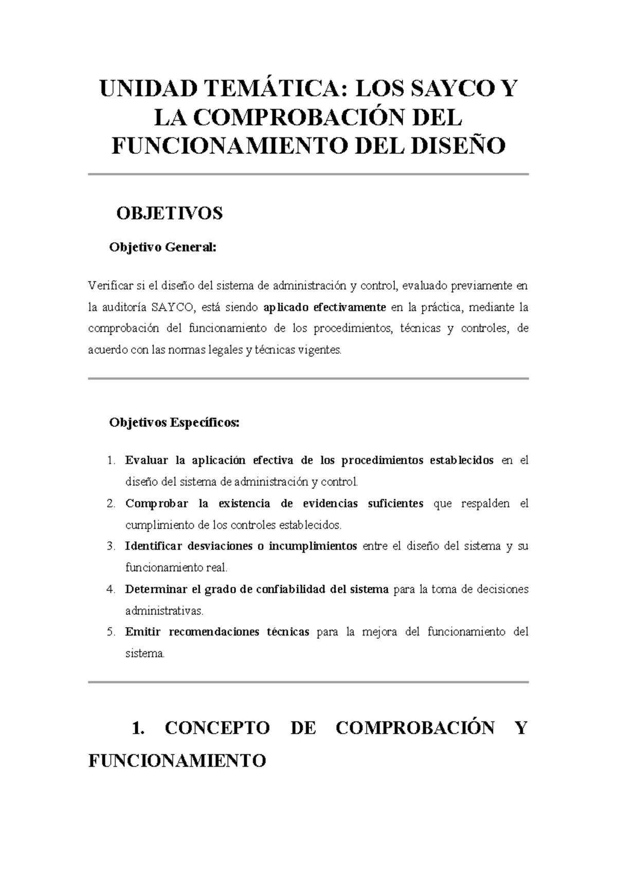 Unidad Temática: Comprobación del Funcionamiento del Sistema SAYCO ...