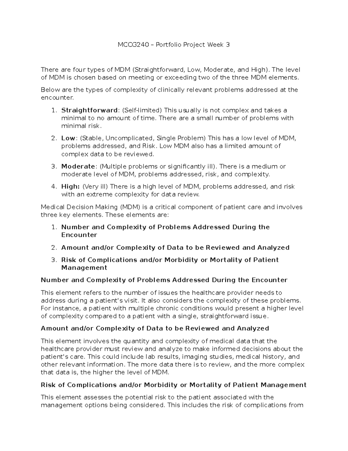 MCCG240 - Portfolio Project: MDM Levels & Key Elements Explained - Studocu