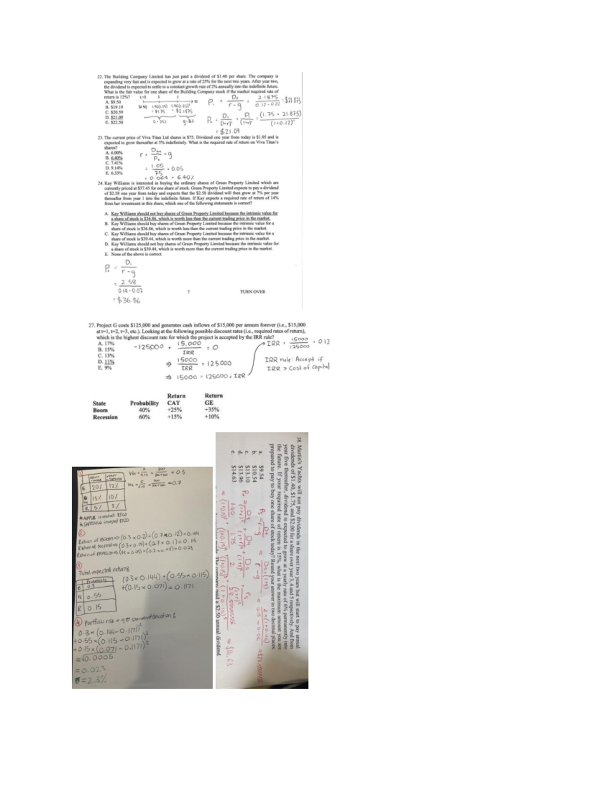 Bsns114 Final Exam Cheat Sheet: Share Valuation & Investment Analysis ...