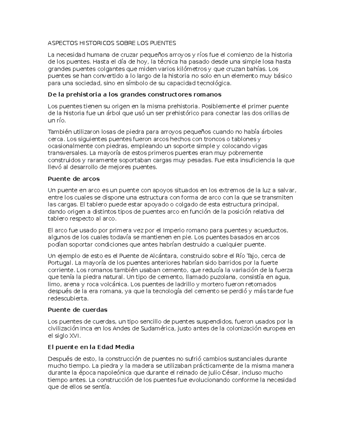 Clasificación de Puentes: Historia y Tipos de Estructuras - Studocu